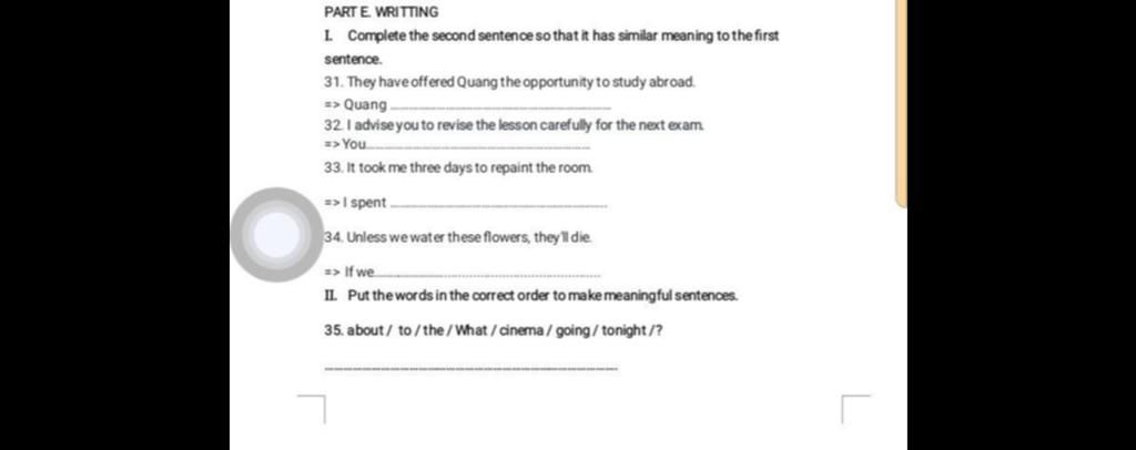 PARTE. WRITTING I Complete the second sentence so that it has similar ...