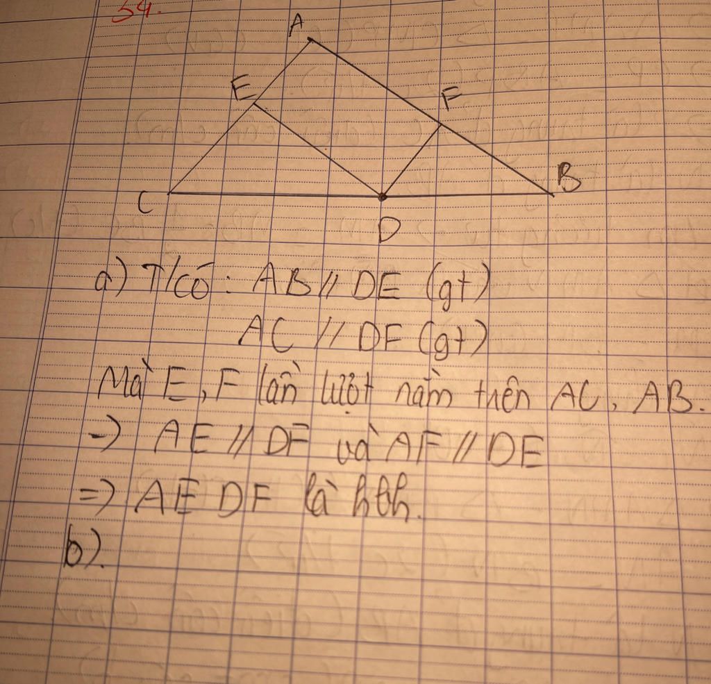 b)Điểm D nằm ở vị trí nào trên BC để tứ giác AEDF là hình thoi? (Giúp em lm câu b với ạ,em cảm ...