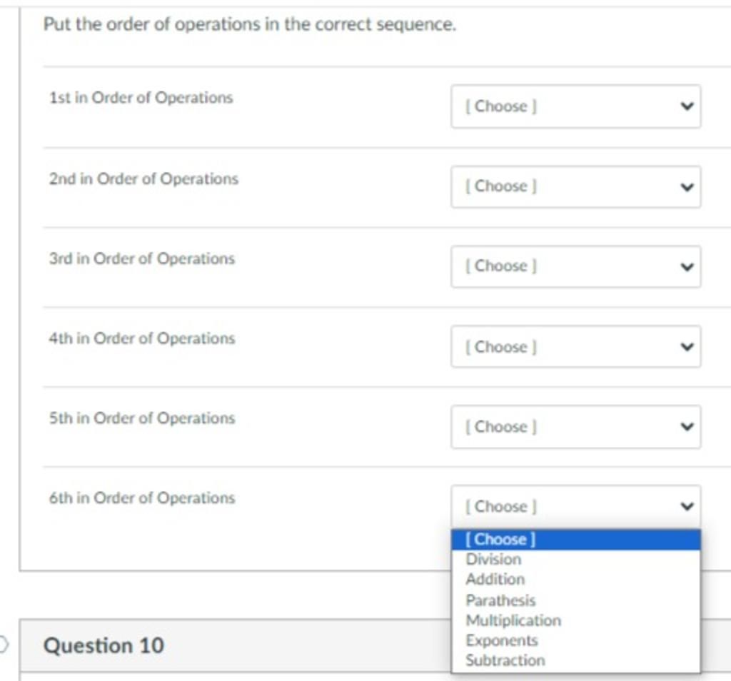 Put the order of operations in the correct sequence. 1st in Order of ...