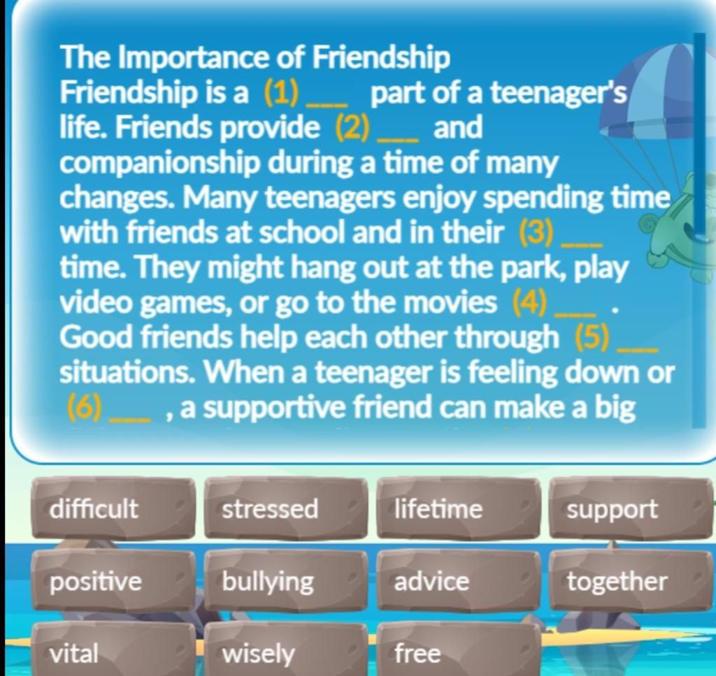 The Importance of Friendship Friendship is a (1) part of a teenager's ...