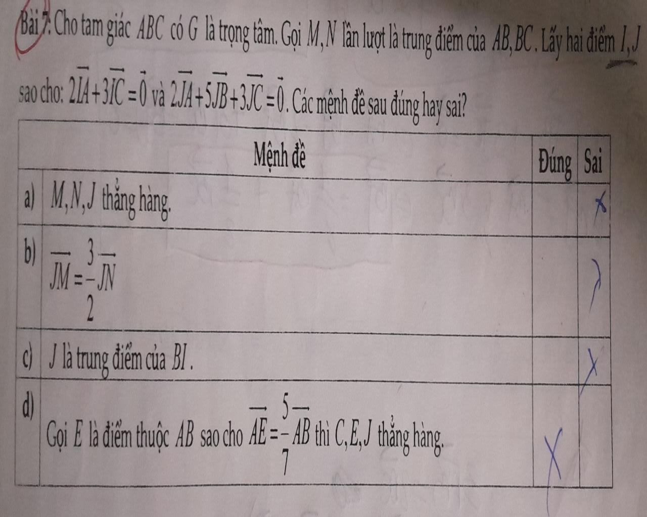 sao cho dù + 3 = 0 và Bài 7: Cho tam giác ABC có G là trọng tâm.Gọi M,N lần lượt là trung điểm ...