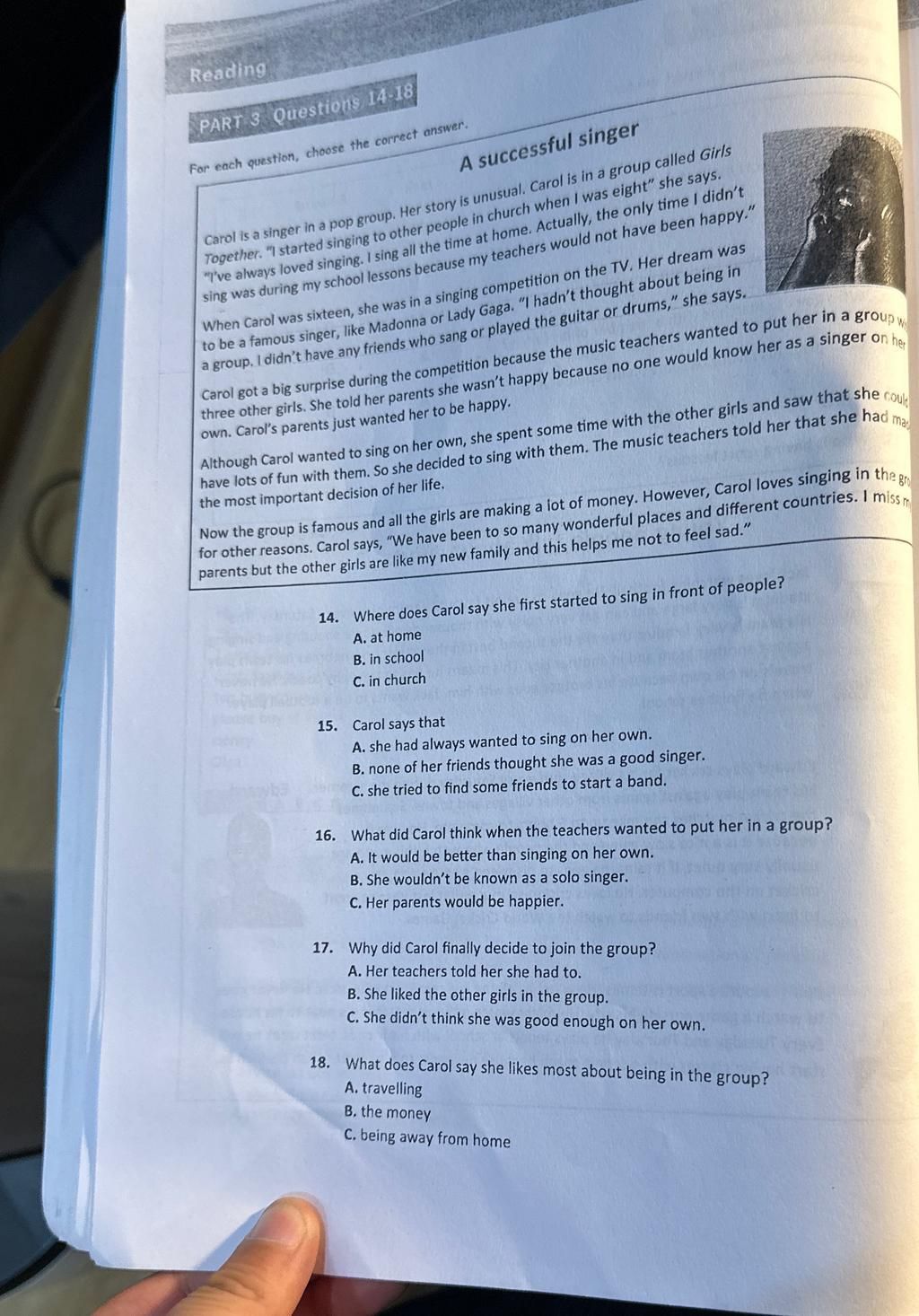 Reading PART 3 Questions 14-18 For each question, choose the correct ...