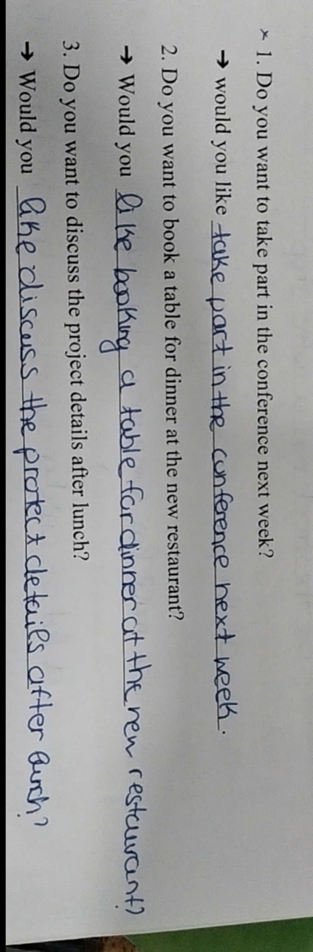 1. Do you want to take part in the conference next week? → would you ...