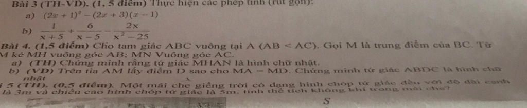 Bài 3 (TH-VD). (1, 5 điểm) Thực hiện các phép a) (2%+ 1)-(2+3) (-1) I b ...