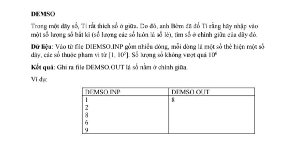 DEMSO Trong một dãy số, Ti rất thích số ở giữa. Do đó, anh Bờm đã đổ Tí ...
