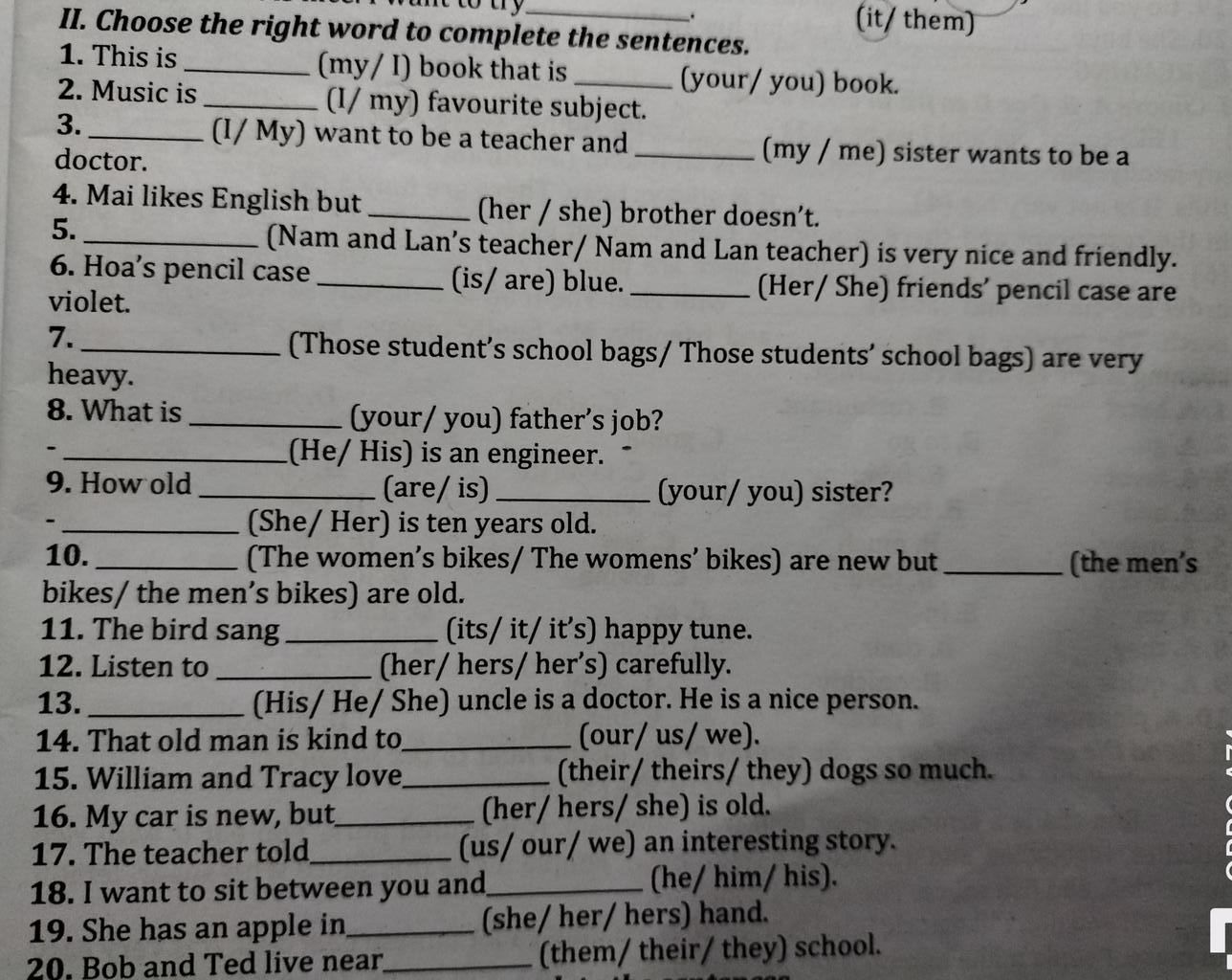 II. Choose the right word to complete the sentences. 1. This is 2 ...