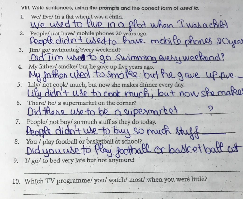 VIII. Write sentences, using the prompts and the correct form of used ...