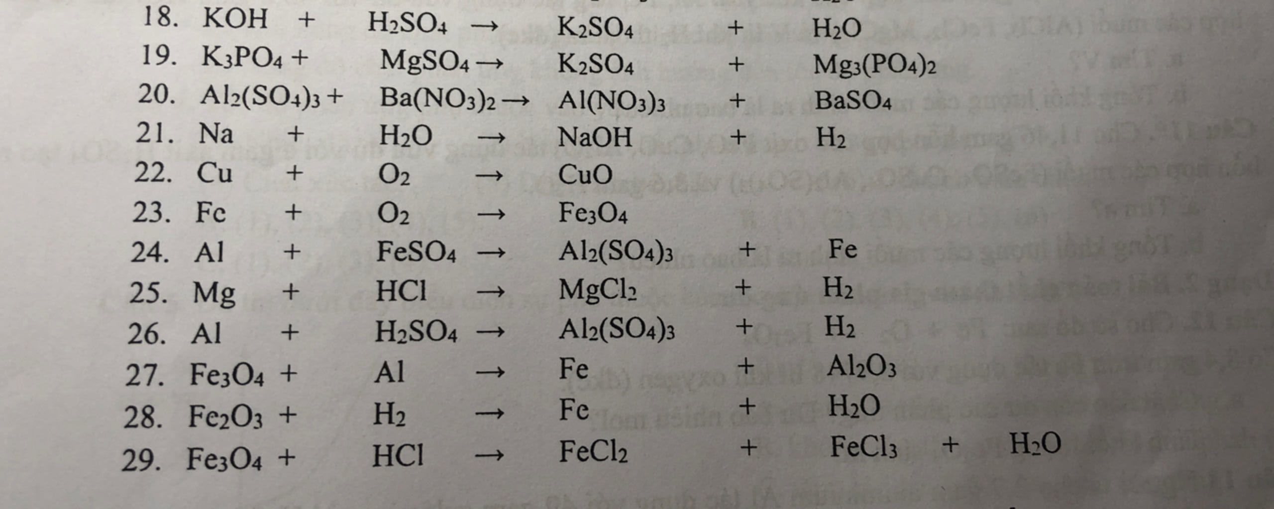 18. KOH + H2SO4→> K2SO4 19. K3PO4 + MgSO4 → K2SO4 20. Al2(SO4)3 + Ba(NO3)2 → Al(NO3)3 21. Na ...