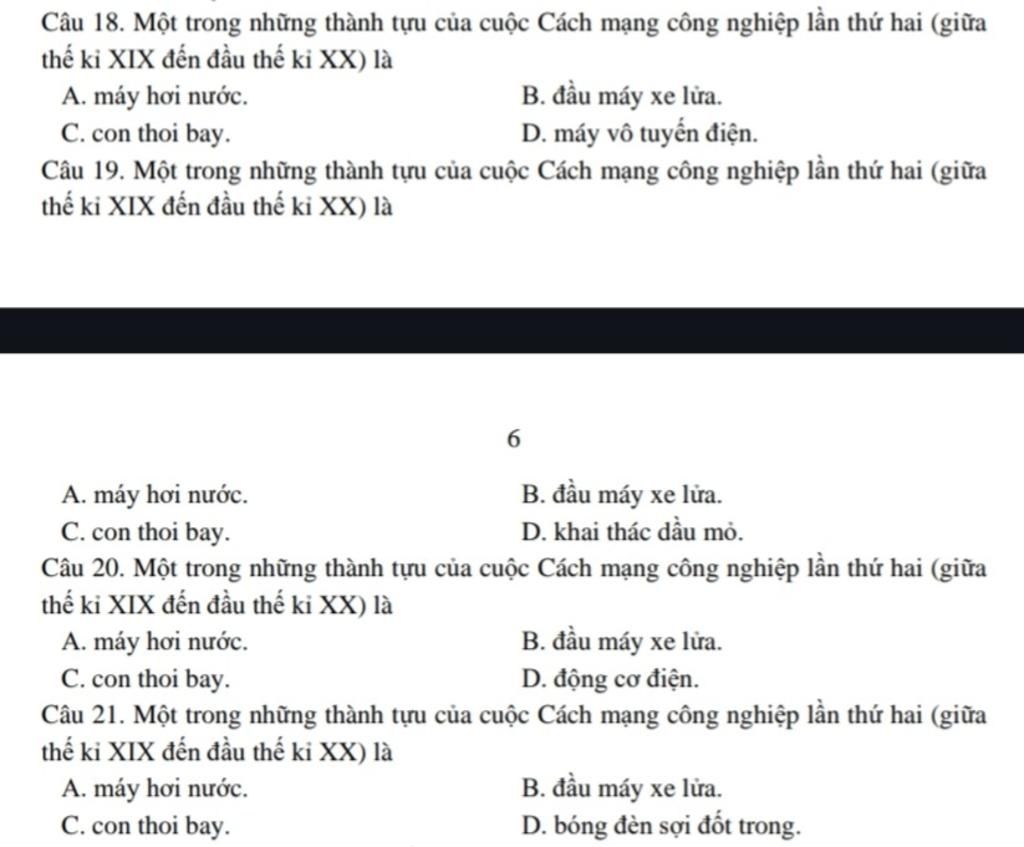 Câu 18. Một trong những thành tựu của cuộc Cách mạng công nghiệp lần ...