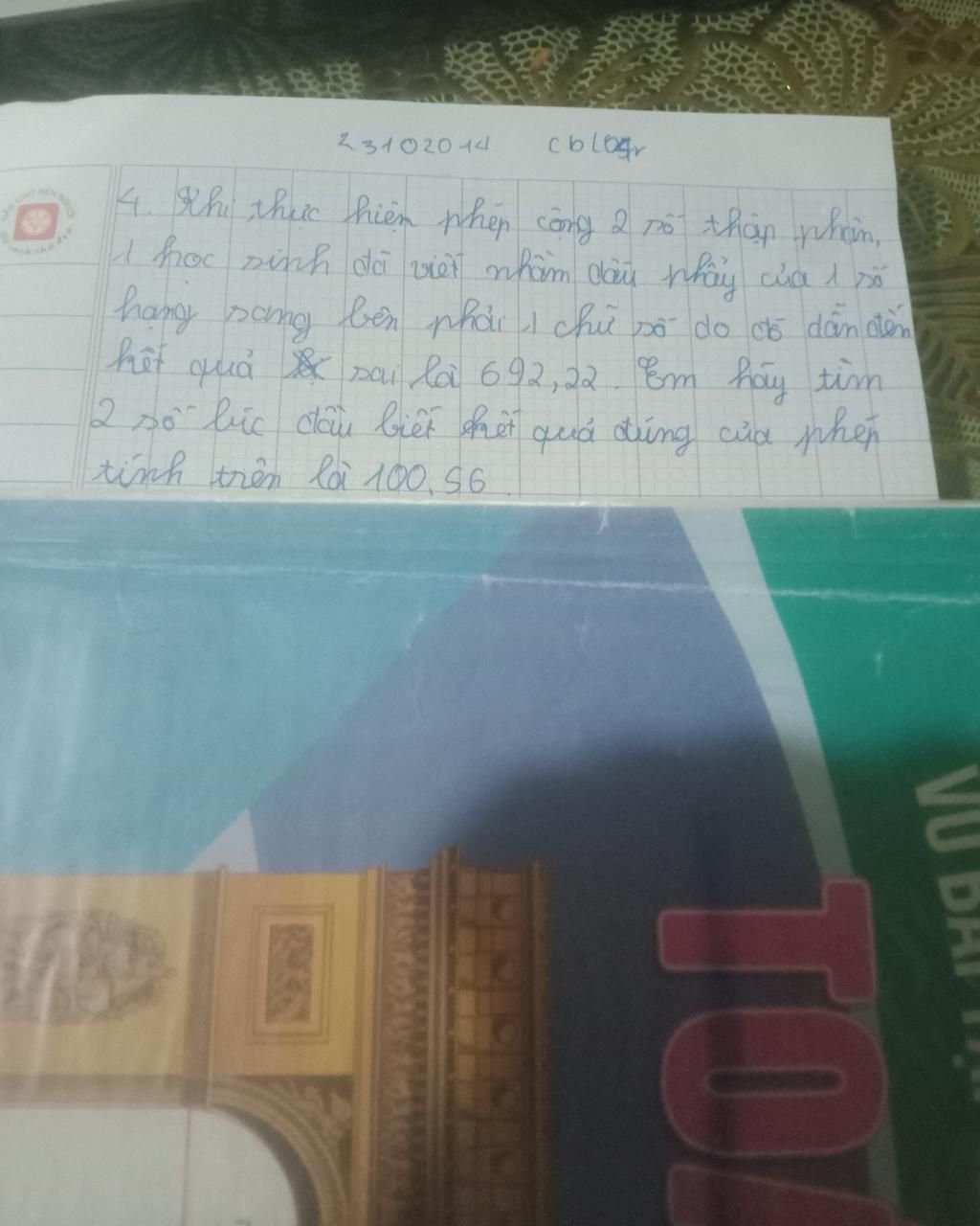 23102014 cblogr 4 Khi thực hiện phép cộng 2 số thập phân, học sinh đã ...