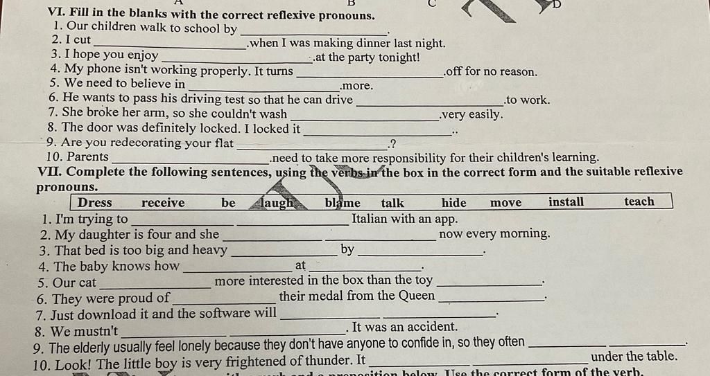 VI. Fill in the blanks with the correct reflexive pronouns. 1. Our ...