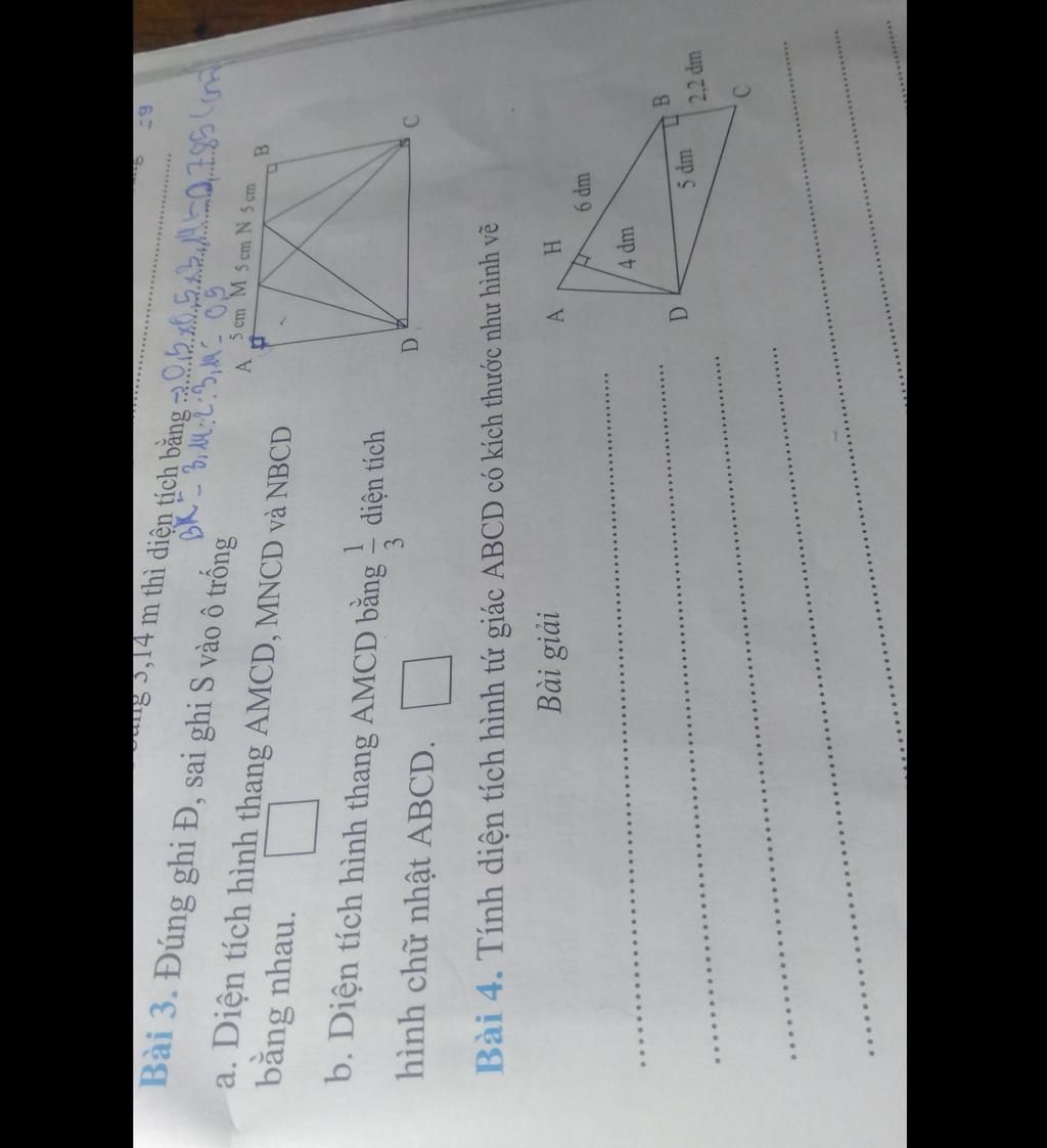 =9 ng 2,14 m thì diện tích bằng 0, 75m Bài 3. Đúng ghi Đ, sai ghi S vào ô trống BK 3, 14:23, 19 ...
