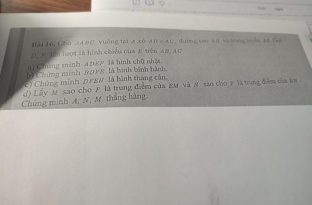 THE Bài 16. Cho ABC vuông tại A có AB