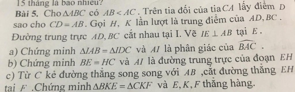 15 tháng là bao nhiêu? Bài 5. Cho ABC có AB