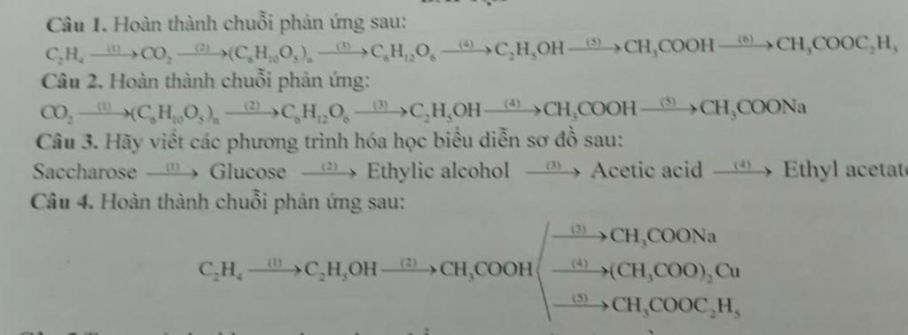 Câu 1. Hoàn thành chuỗi phản ứng sau: CHI CO, NCH, O,), (6) CHO ...