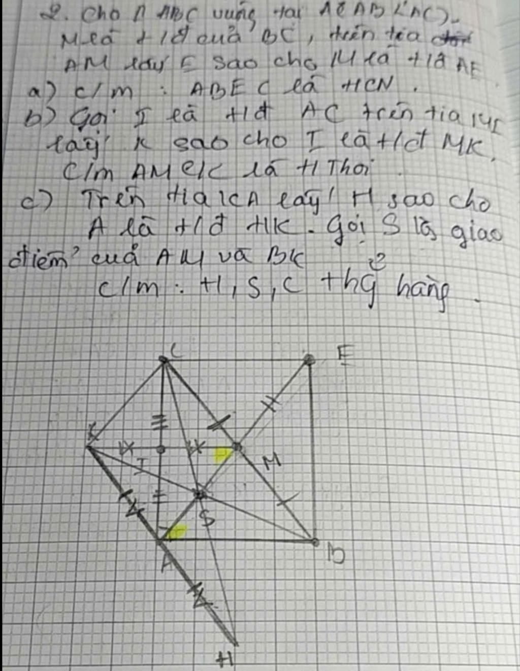 2. Cho ABC vuông tại A, AB CAO Med & Idena BC, teen tea dor AM lay E ...