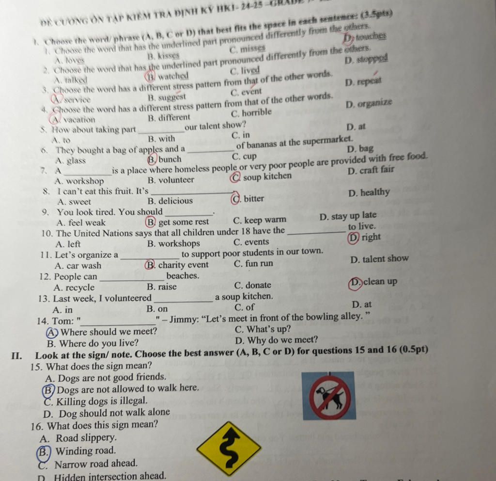 II. ĐỀ CƯƠNG ÔN TẬP KIỂM TRA ĐỊNH KỲ HIKE 14-25 1. Choose the word/phrase (A, B, C or D) that ...