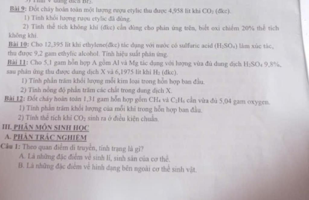 dich Brz Bài 9: Đốt cháy hoàn toàn một lượng rượu etylic thu được 4,958 ...