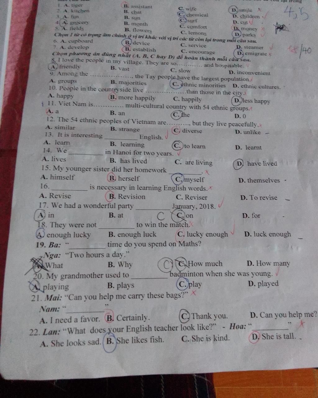 1. A. tiger 2. A. kitchen 3. A. fum 4 A grocery 5. A. fields B ...