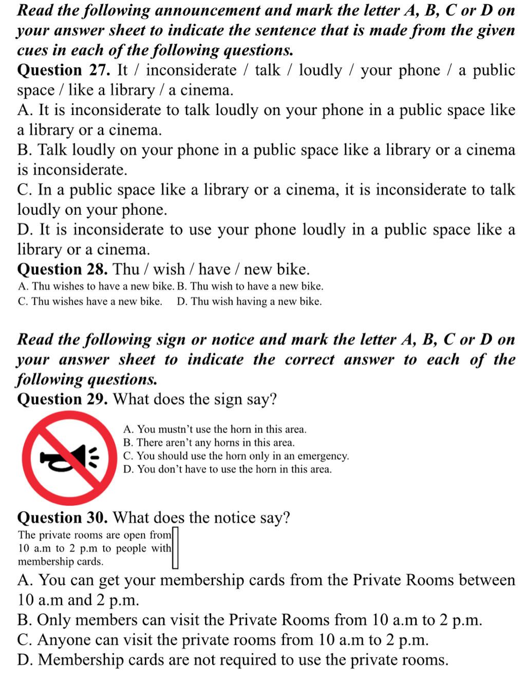 Read the following announcement and mark the letter A, B, C or D on ...