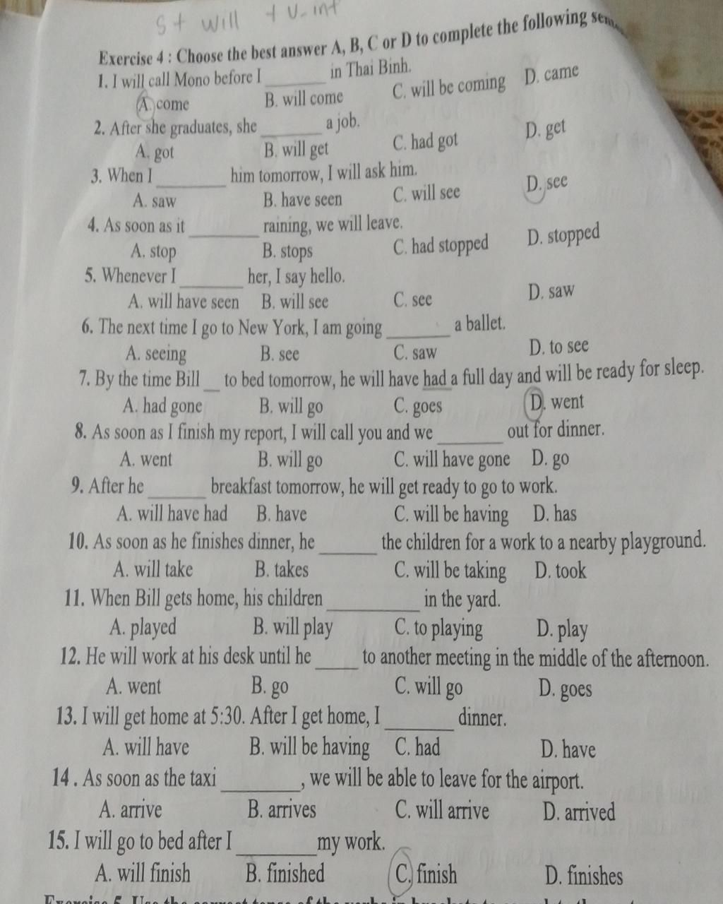 S+ will Vint Exercise 4: Choose the best answer A, B, C or D to ...