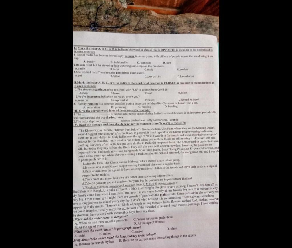 Li Mark the letter A. I. C. or D to indicate the word or phrase that is ...