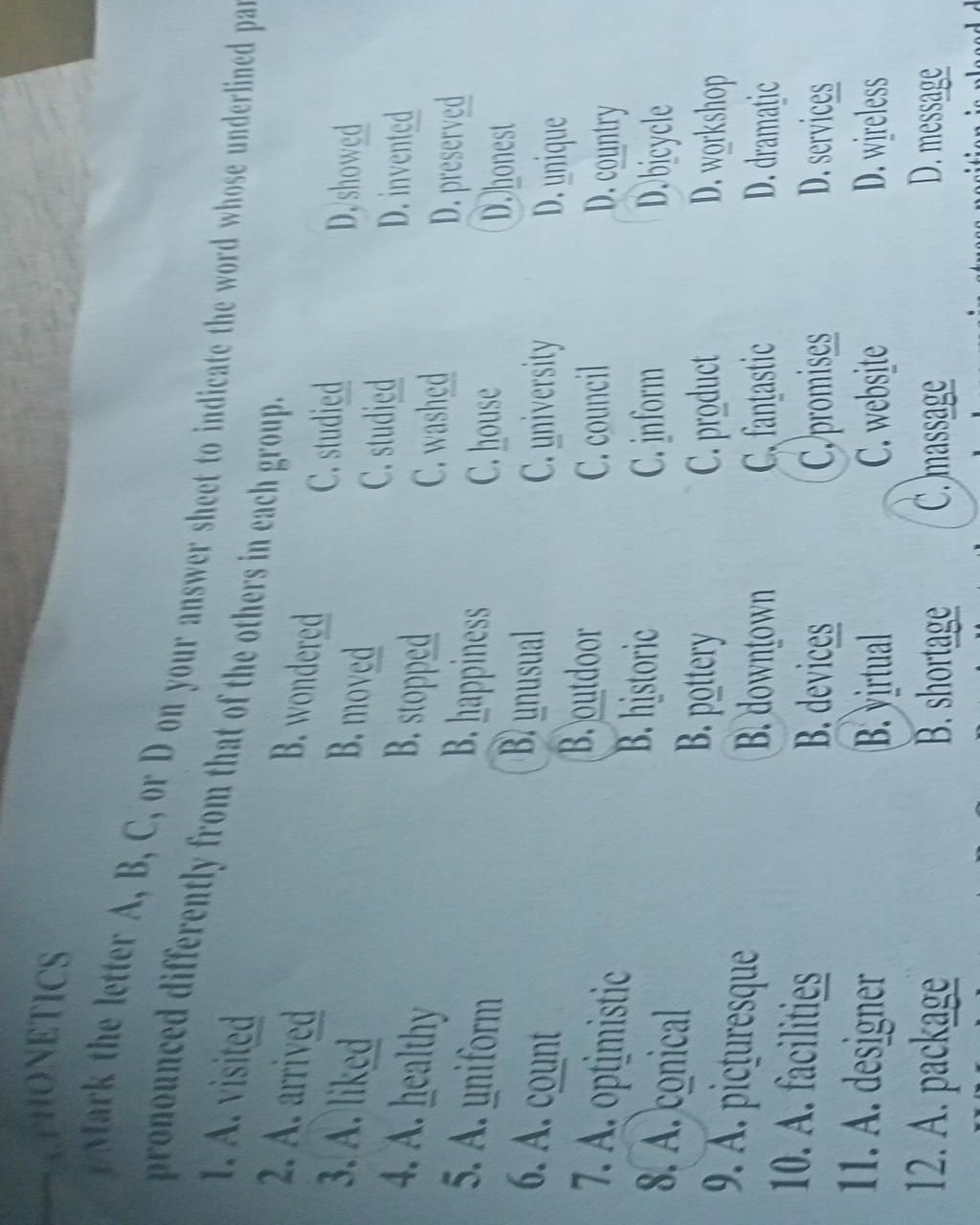 PHONETICS pronounced differently from that of the others in each group ...