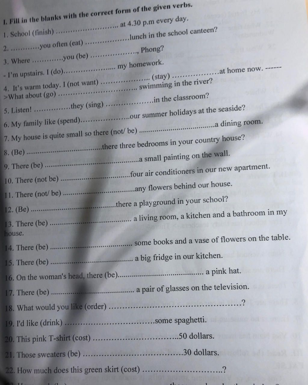 I. Fill in the blanks with the correct form of the given verbs. 1 ...