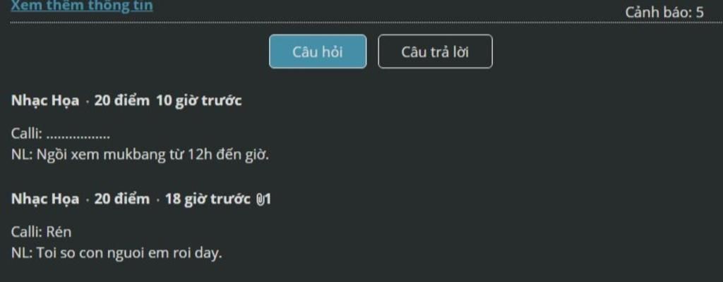Calli: Wow NL: Ngồi tự bc cauhoi của mình thành spam, v.v.. và @@ thêm ...