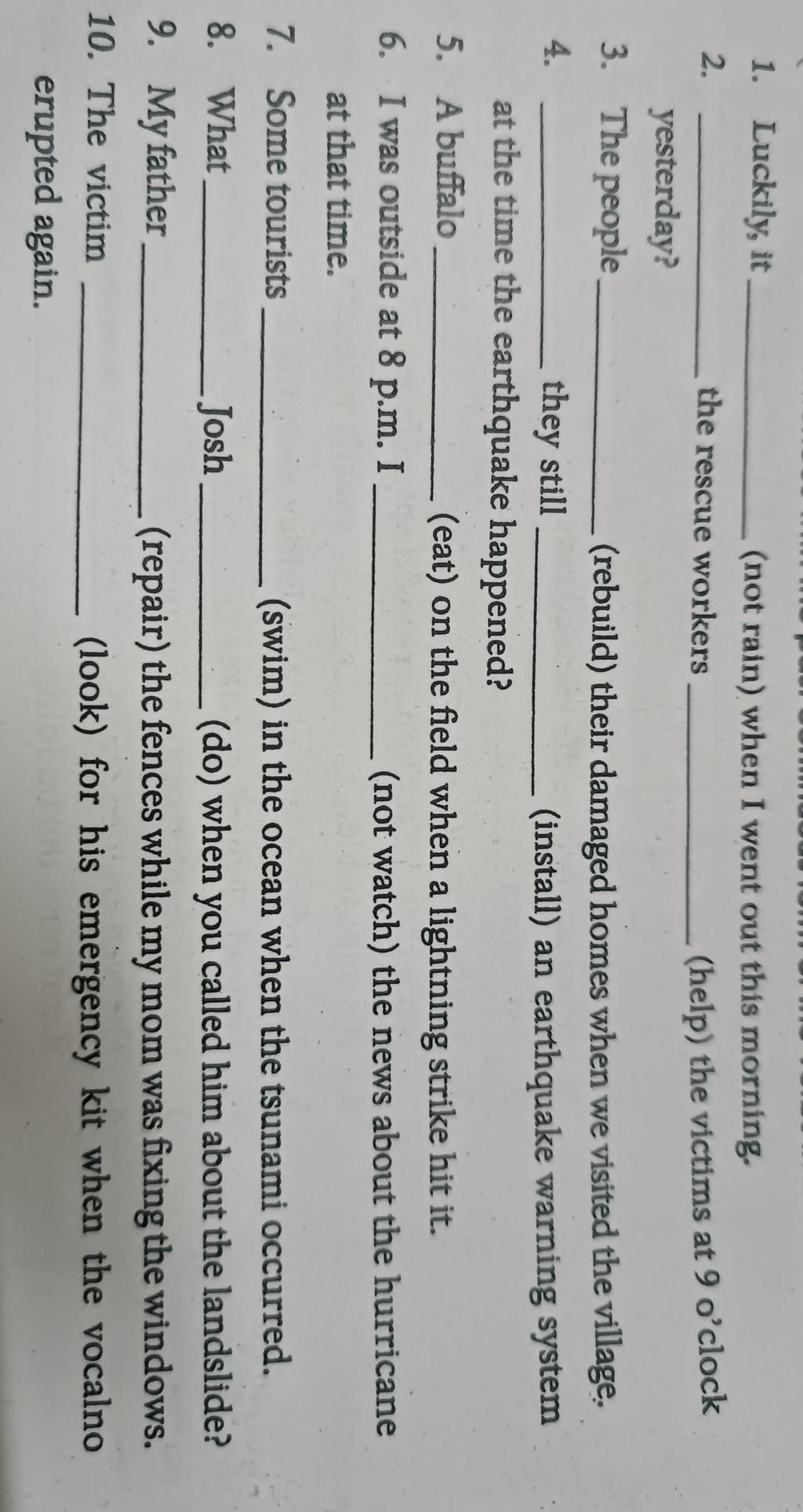 complete the sentences with the past continuous form of the verbs in ...