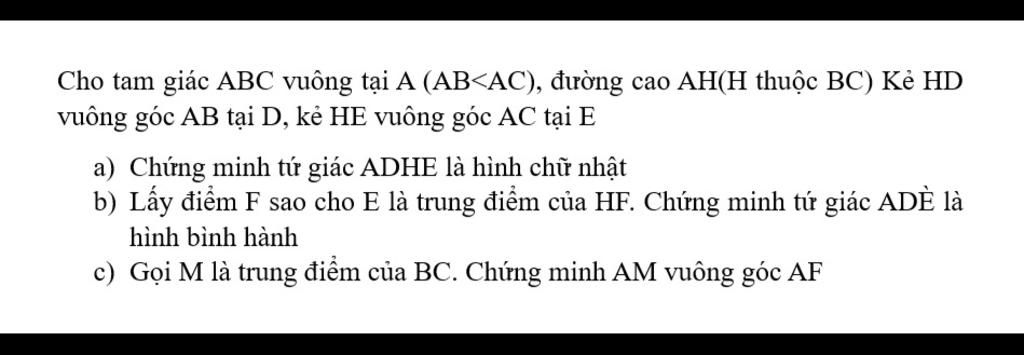 Cho tam giác ABC vuông tại A (AB