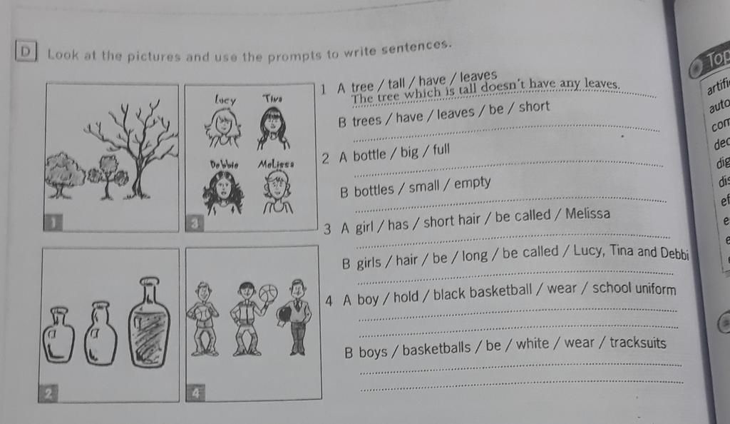 Look at the pictures and use the prompts to write sentences. Lucy Tive ...