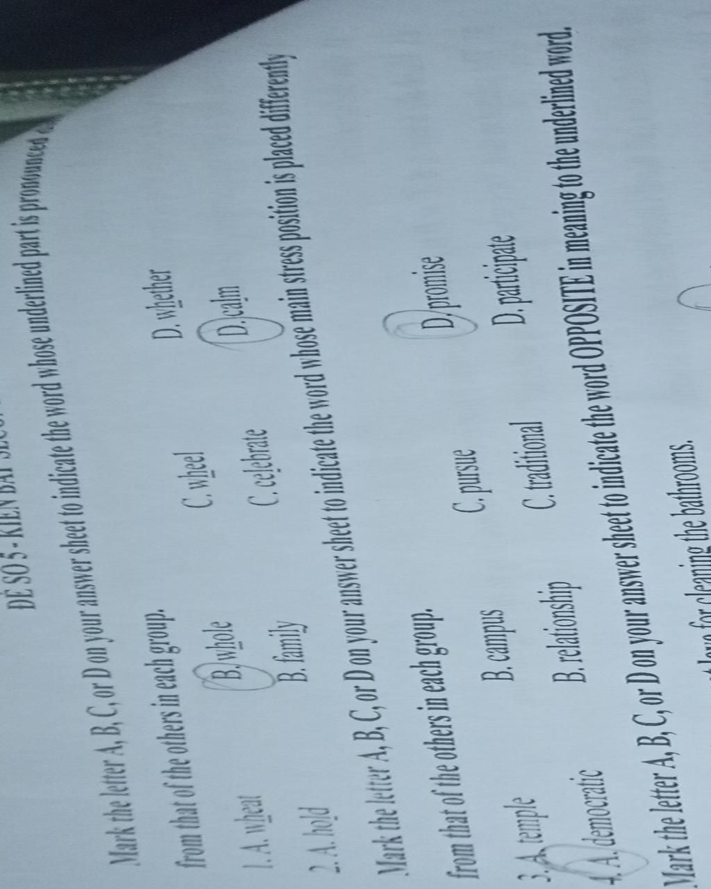 DE SO 5-RIEN BAI JUU Mark the letter A, B, C, or D on your answer sheet ...