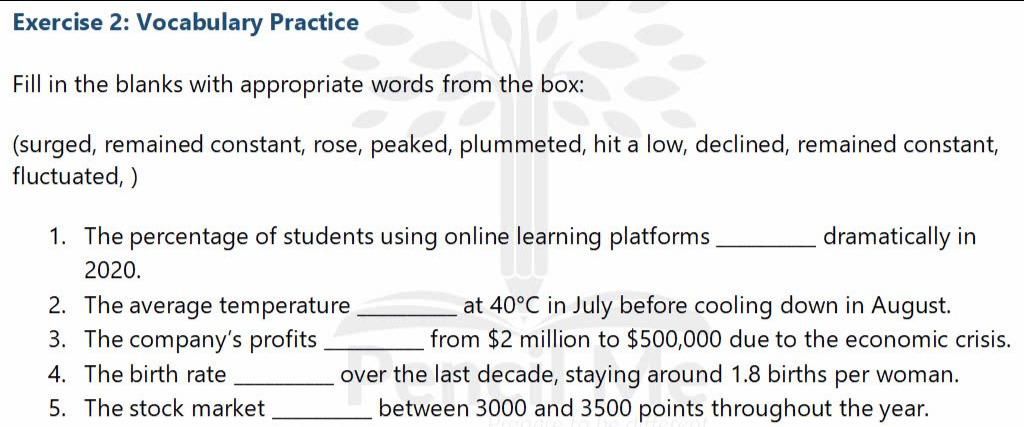 Exercise 2: Vocabulary Practice Fill in the blanks with appropriate ...