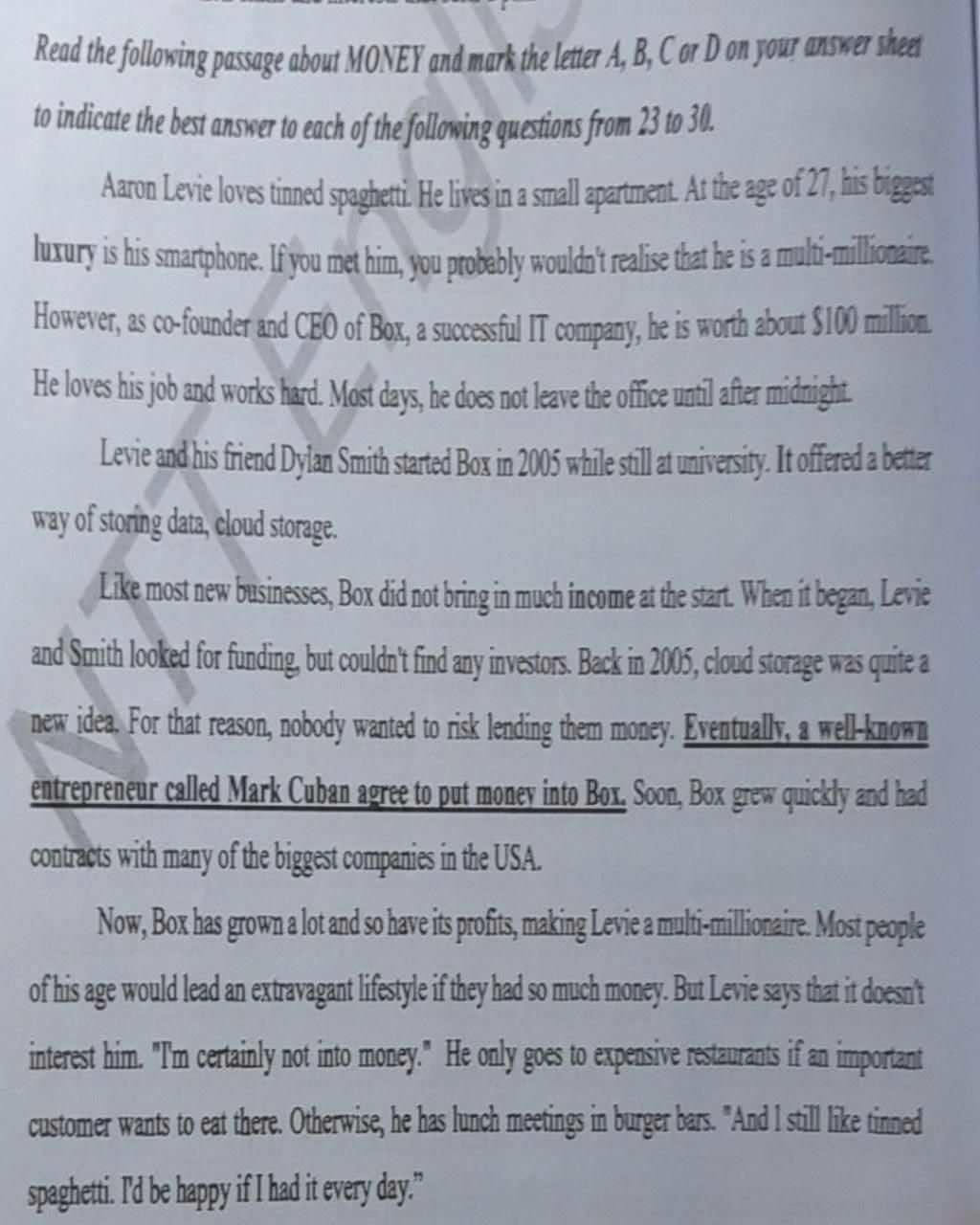 Question 30: In which paragraph does the writer mention the simple lifestyle and hard work of ...
