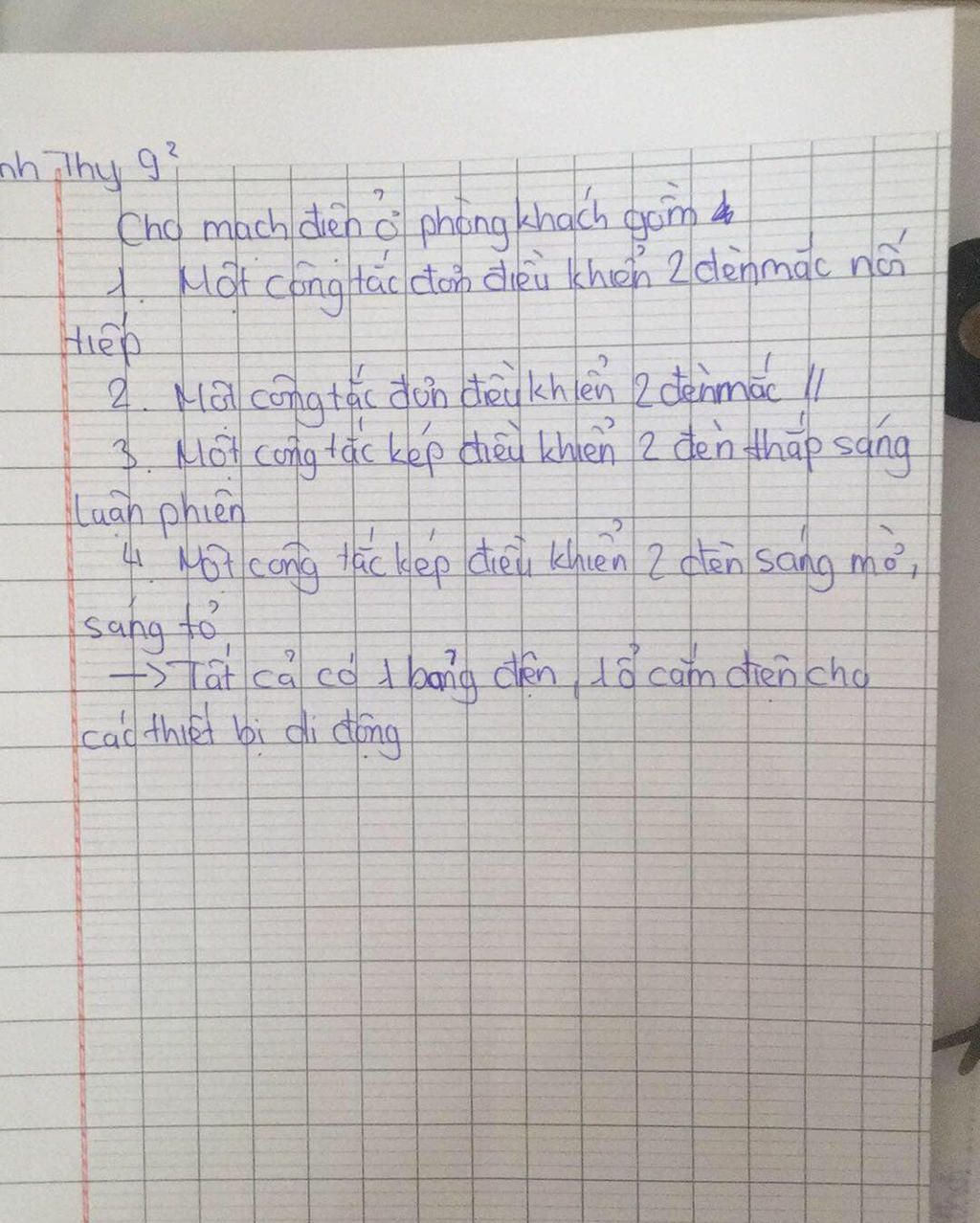 nh Thy gỉ 2 Cho mạch điện ở phòng khách gồm d ở 1. Mot cong tac cton dieu khien 2 denmac now ...