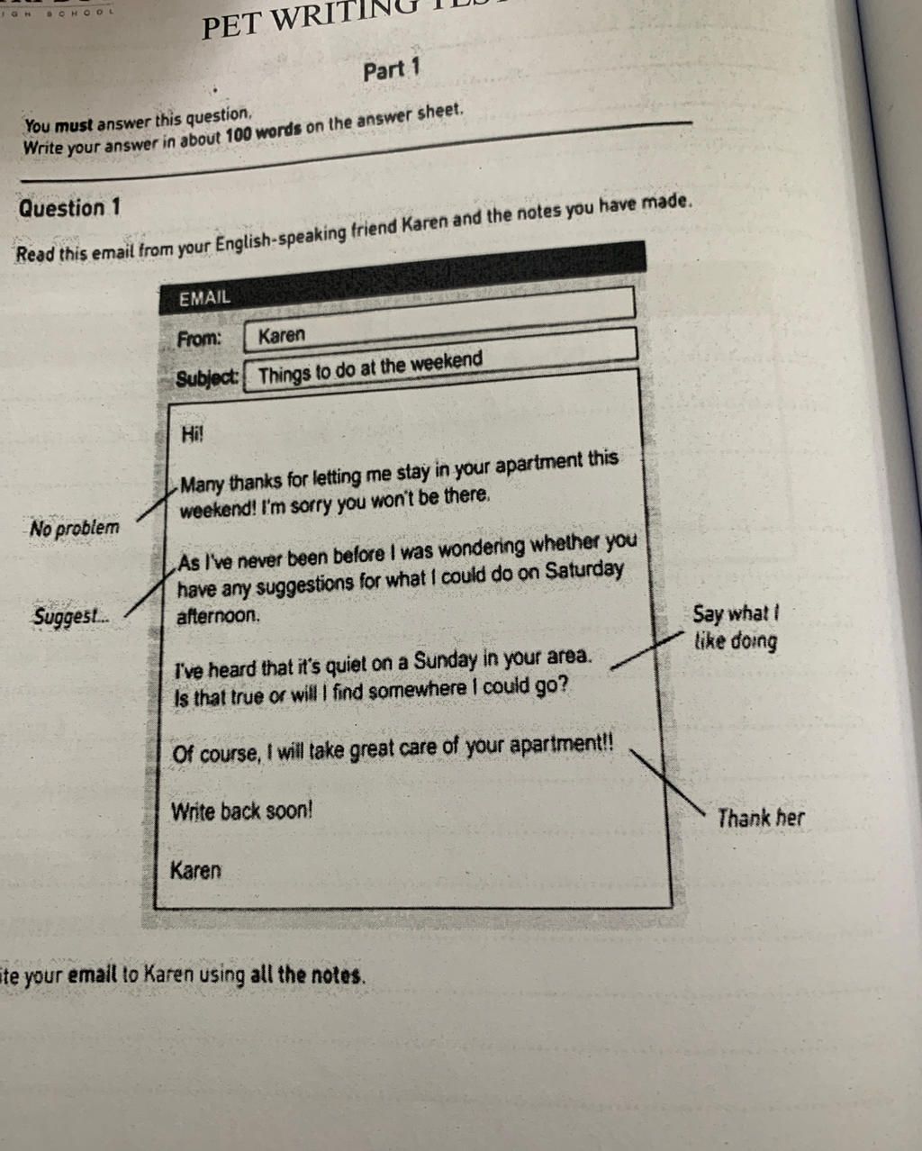 100 SCHOOL PET WRI Part 1 You must answer this question, Write your ...