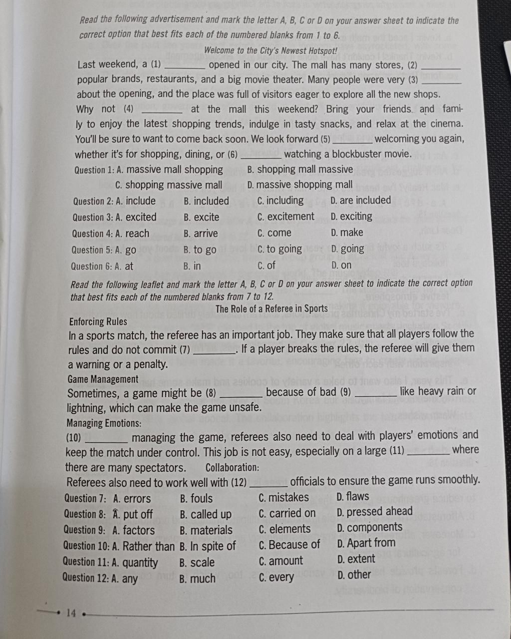 Read the following advertisement and mark the letter A, B, C or D on your answer sheet to ...