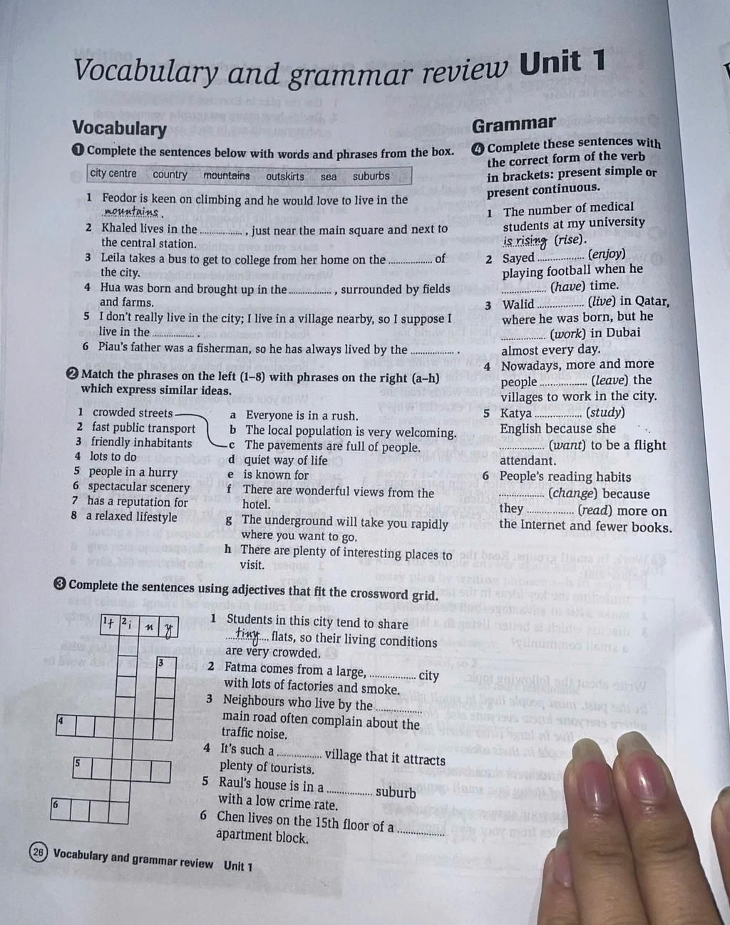 Vocabulary and grammar review Unit 1 Vocabulary Complete the sentences below with words and ...