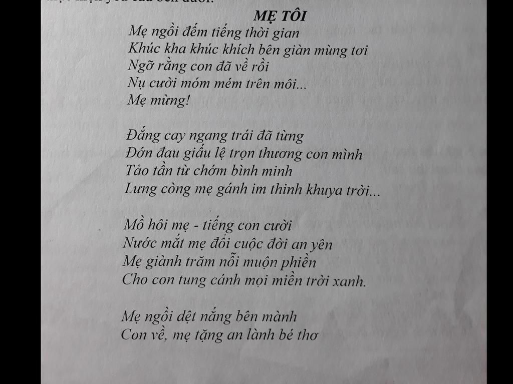 Viết đoạn văn 200 chữ nêu cảm nhận về bài thơ mẹ tôi của nguyễn mỹ ...