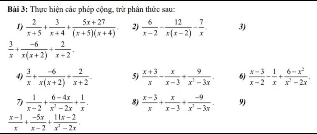 Bài 3: Thực hiện các phép cộng, trừ phân thức sau: 12 7 3) x-2 x(x-2) x ...