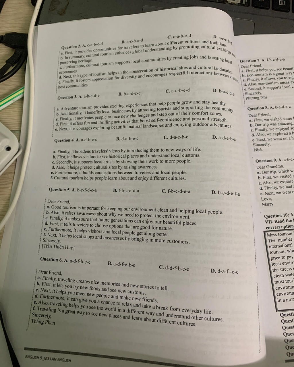 Question 2. A. c-a-b-e-d B. a-c-b-e-d C. c-a-b-e-d D. a-c-e-b-d b. In ...