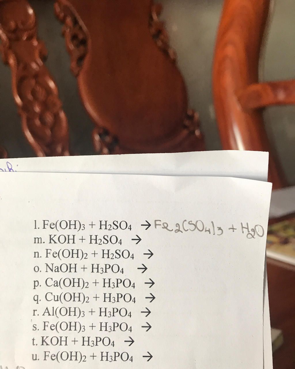1. Fe(OH)3 + H2SO4 → Fe2(SO4)3 + H₂O m. KOH+H2SO4 → n. Fe(OH)2 + H2SO4 ...