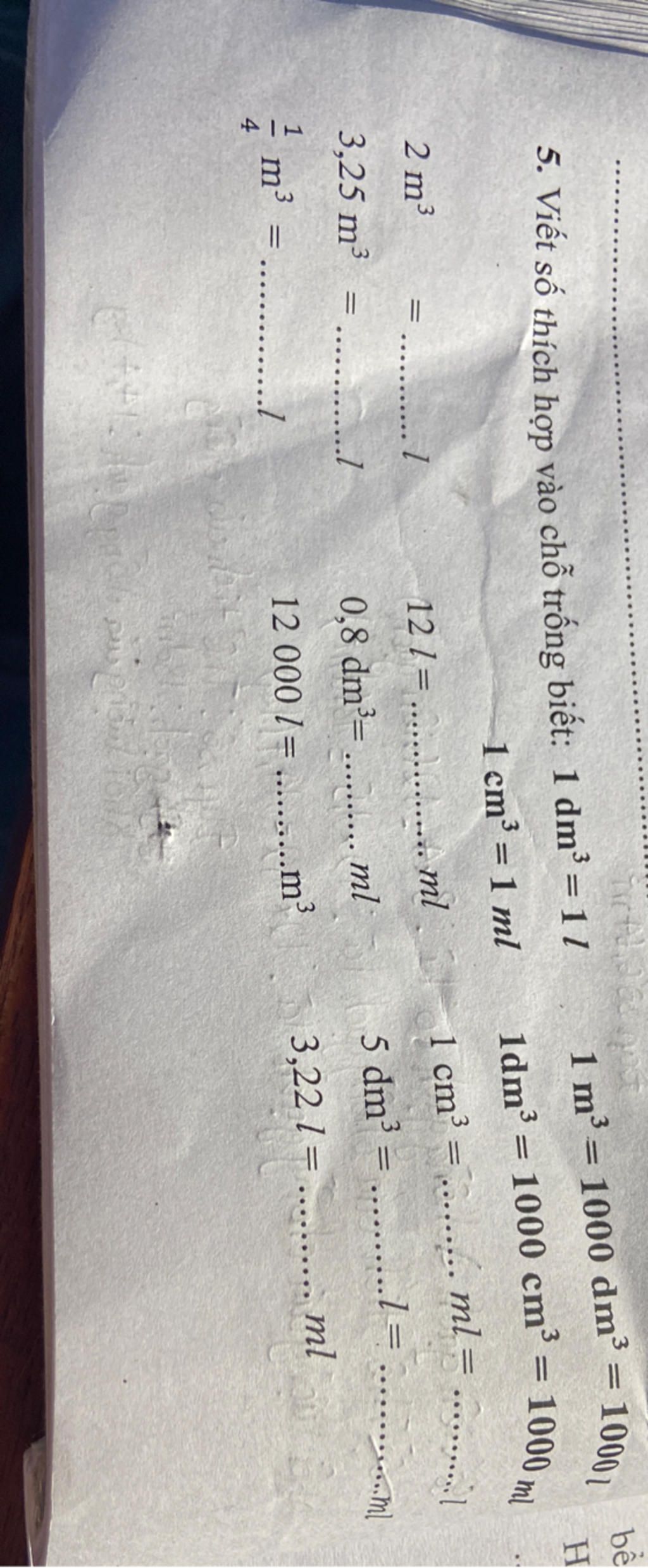 14 5. Viết số thích hợp vào chỗ trống biết: 1 dm3=11 2 m3 ...