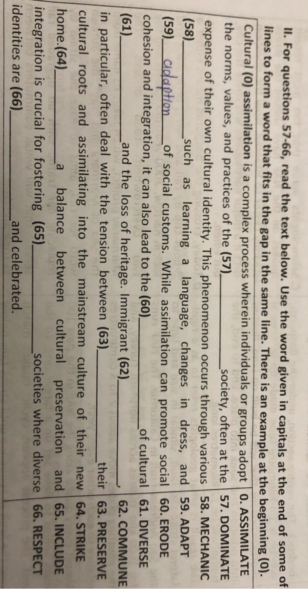II. For questions 57-66, read the text below. Use the word given in capitals at the end of some ...