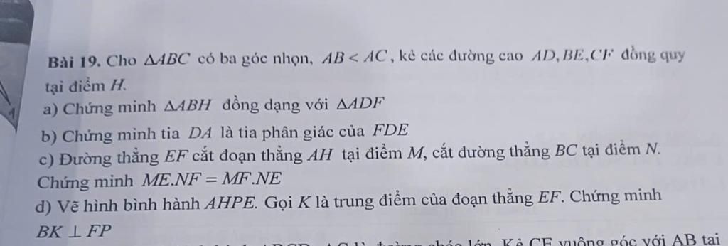 Bài 19. Cho ABC có ba góc nhọn, AB