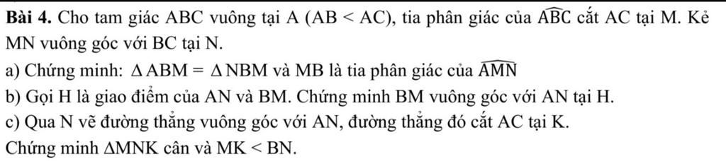 Bài 4. Cho tam giác ABC vuông tại A (AB