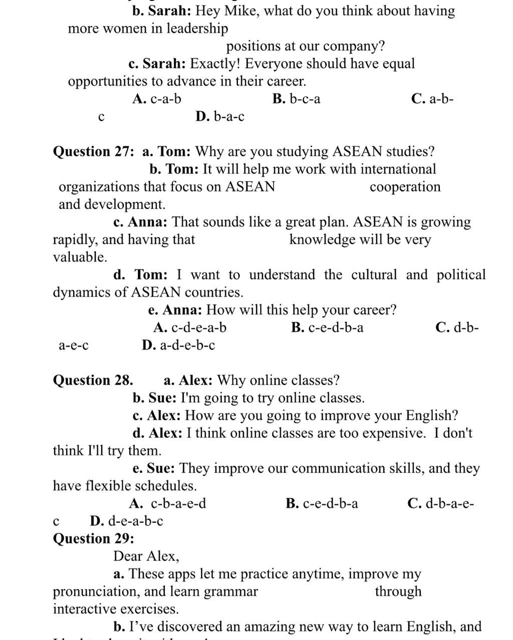 b. Sarah: Hey Mike, what do you think about having more women in ...