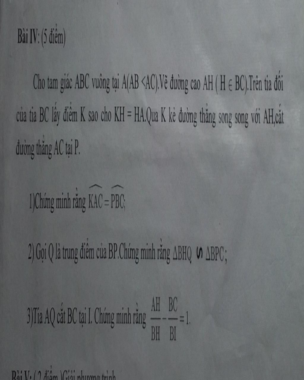 Bai IV: (5 diem) Cho tam giác ABC vuông tại A(AB