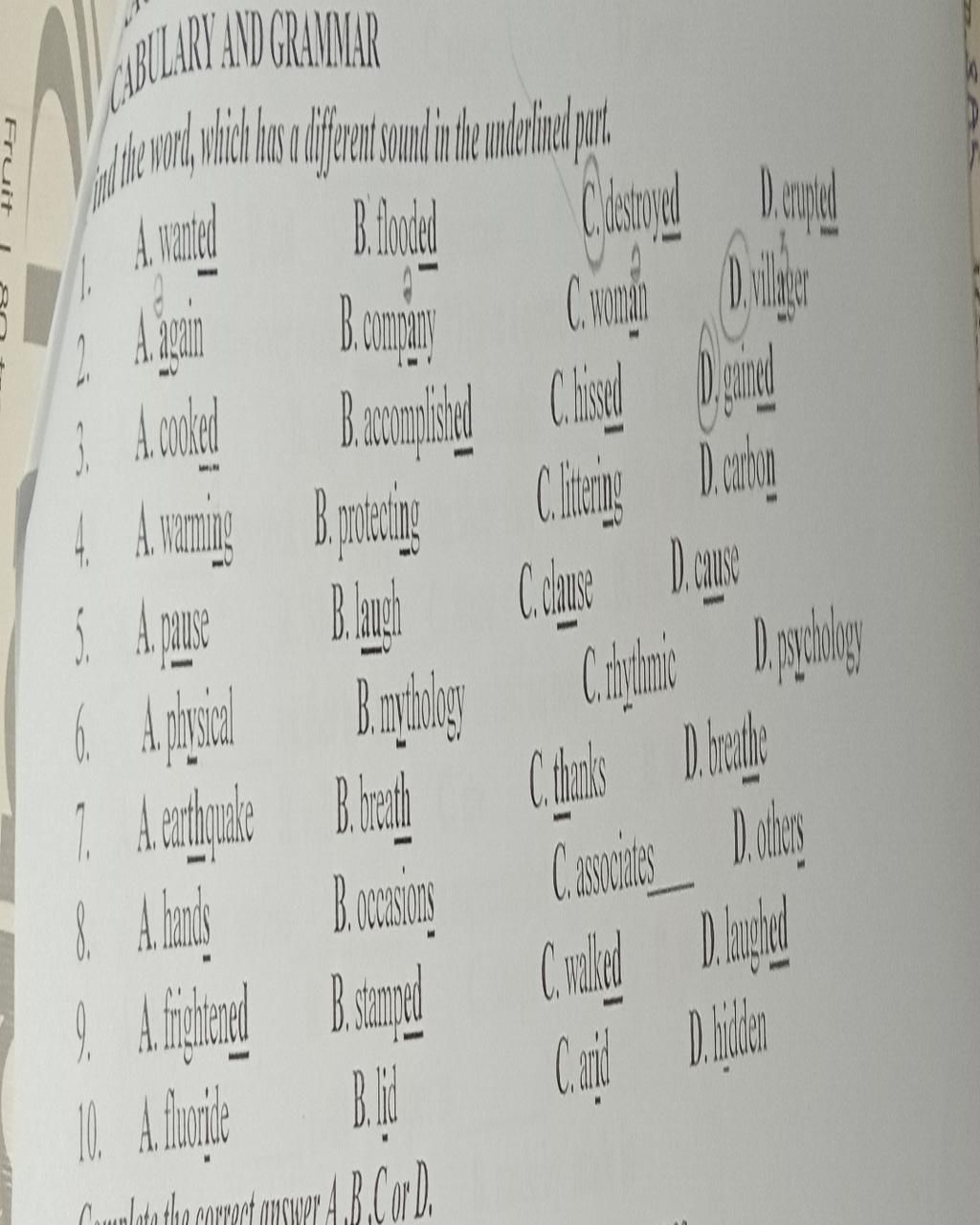 Fruit CABULARY AND GRAMMAR , which has different sound in the ...